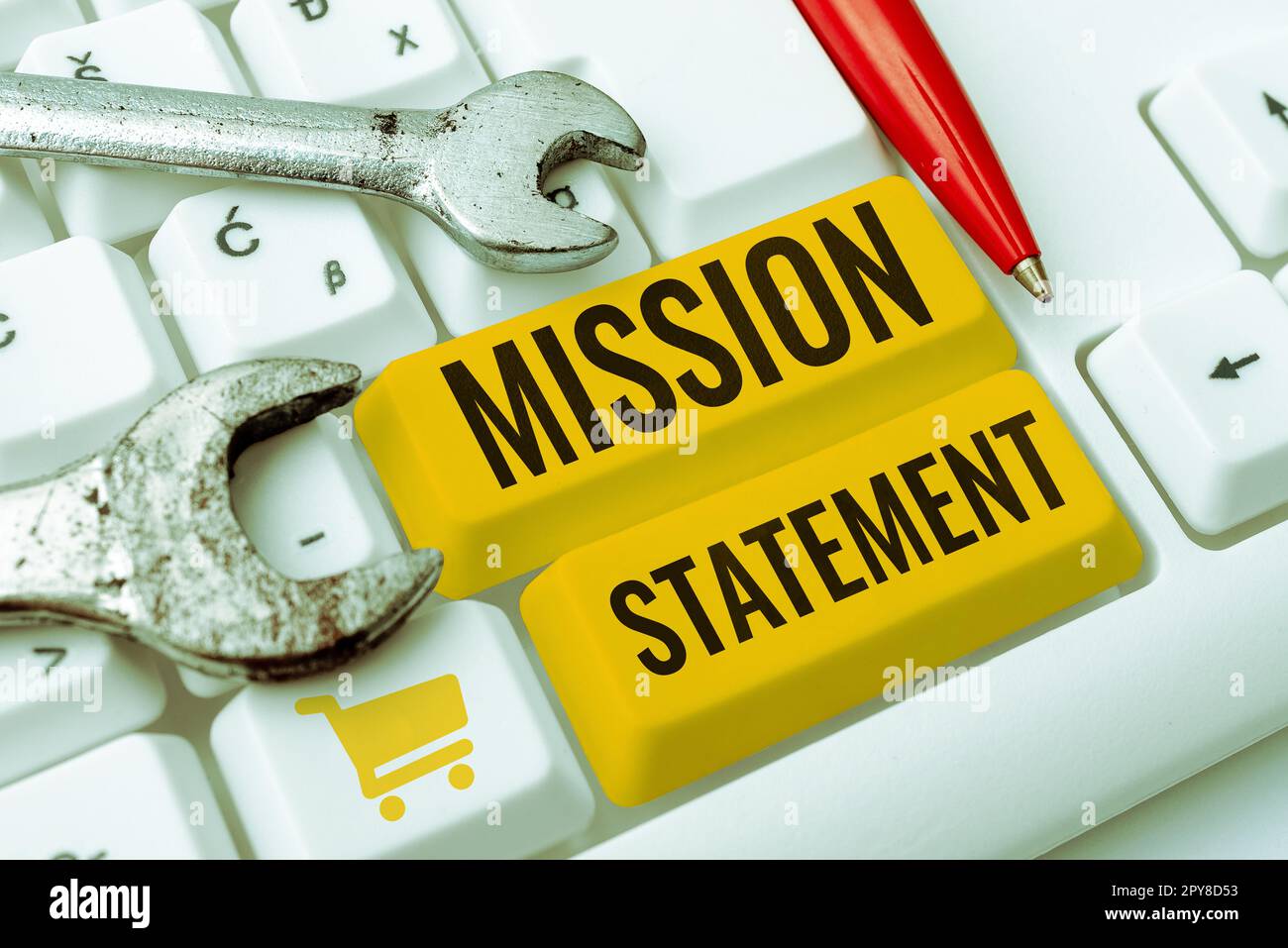 Hand writing sign Mission Statement. Concept meaning Formal summary of ...