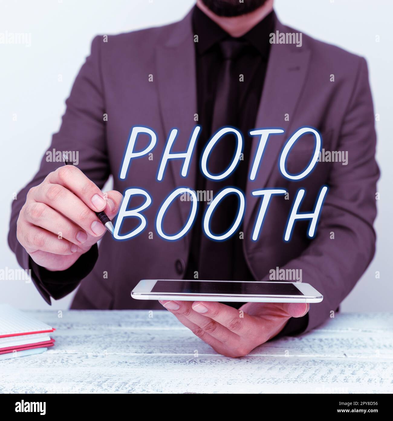 Sign displaying Photo Booth, Concept meaning form of photo sharing and ...