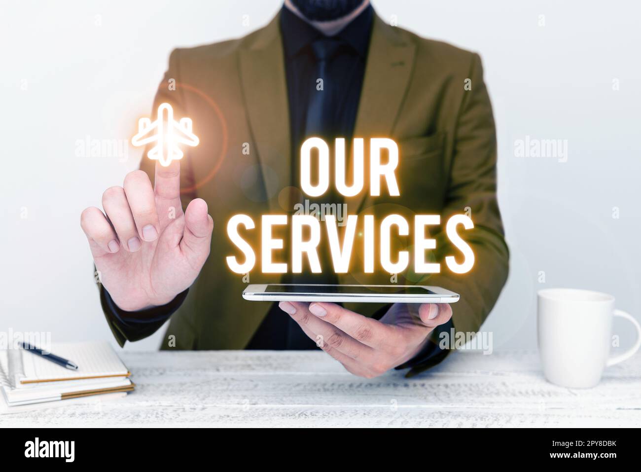 Sign displaying Our Services. Word Written on The occupation or ...