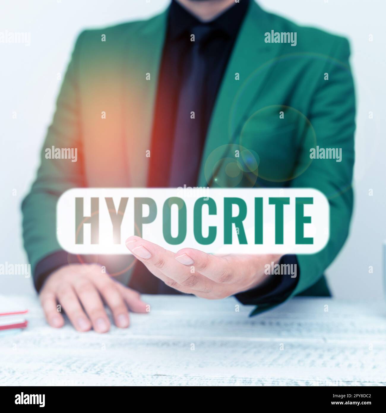 Sign displaying Hypocrite. Concept meaning Medical condition in which ...