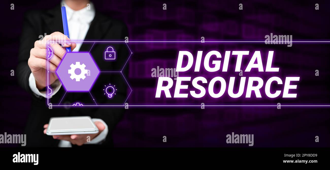 Text sign showing Digital Resource. Concept meaning content that distributed digitally over the ...