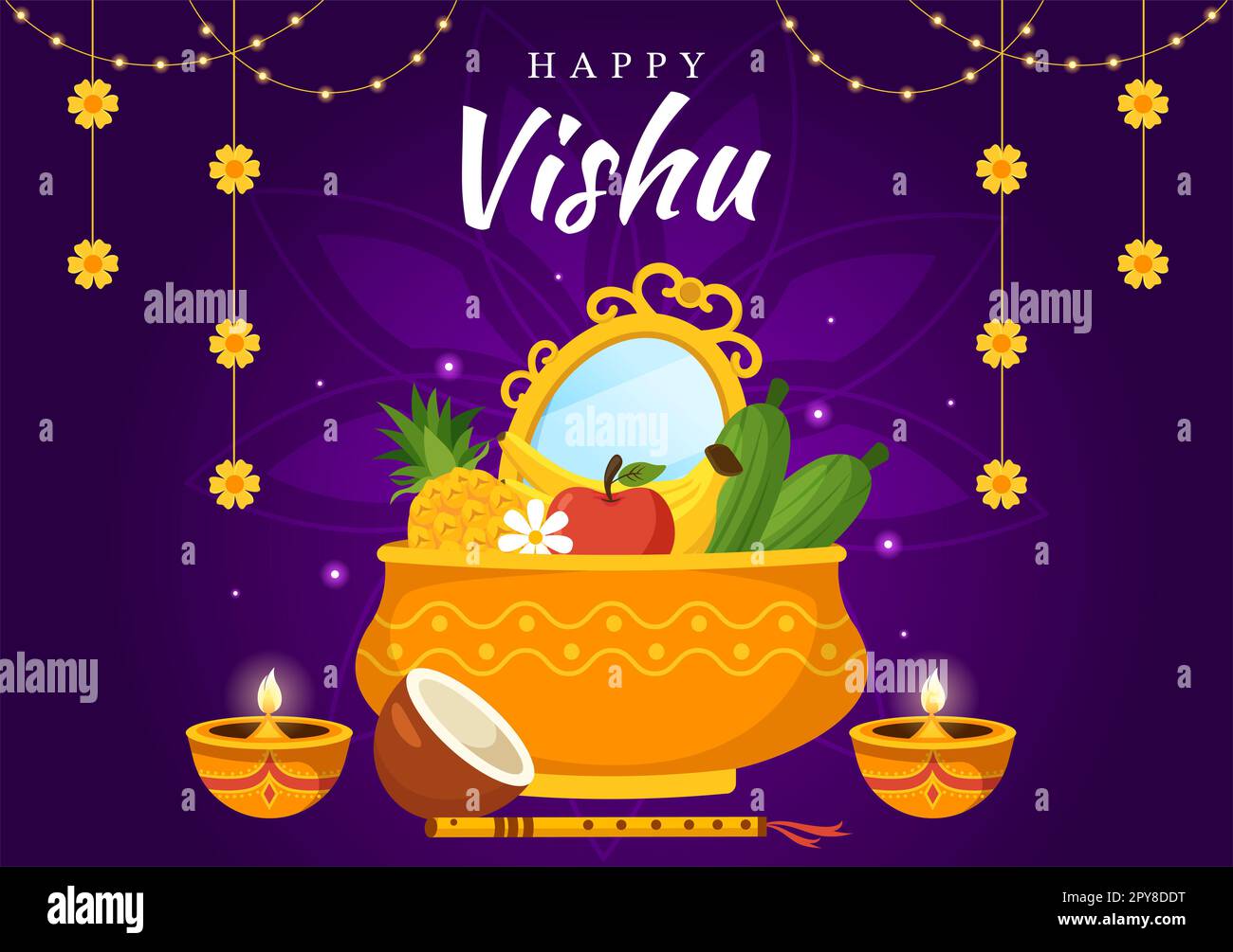Happy Vishu Festival Illustration with Traditional Kerala Kani, Fruits ...