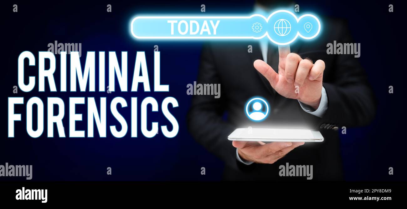 Sign displaying Criminal Forensics. Word for Federal Offense actions ...