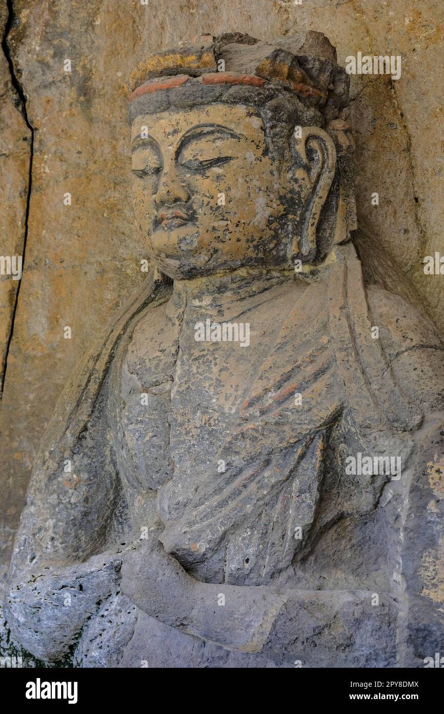 Usuki, Japan - May 1, 2023: Detail of one of the Usuki Stone Buddhas ...