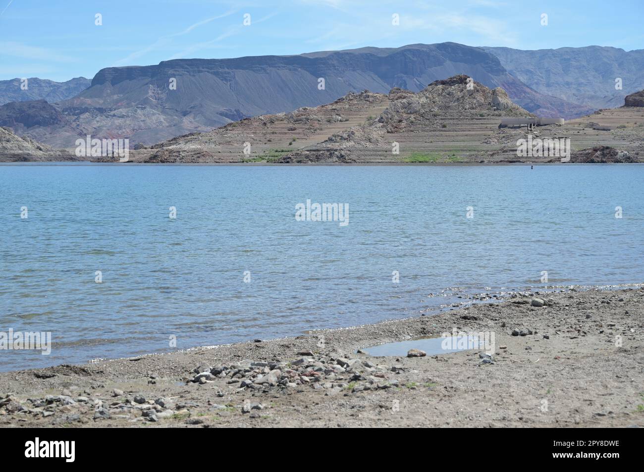 Low water levels due to drought at Lake Mead in Nevada, USA Stock Photo ...