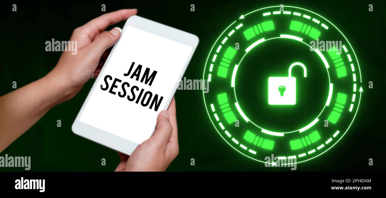 Text sign showing Jam Session. Internet Concept impromptu performance ...