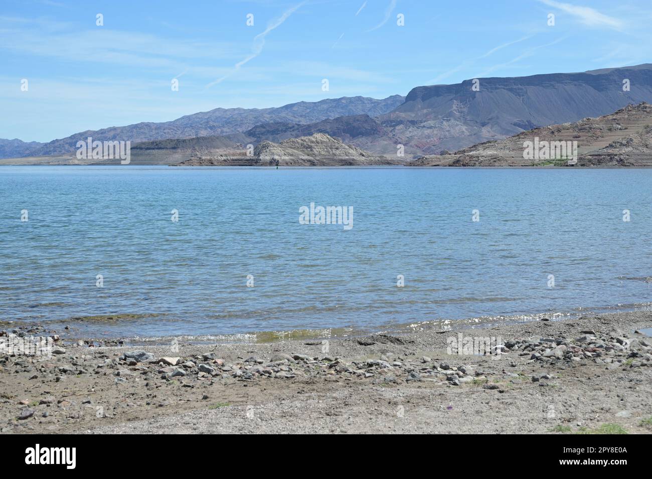 Low water levels due to drought at Lake Mead in Nevada, USA Stock Photo ...