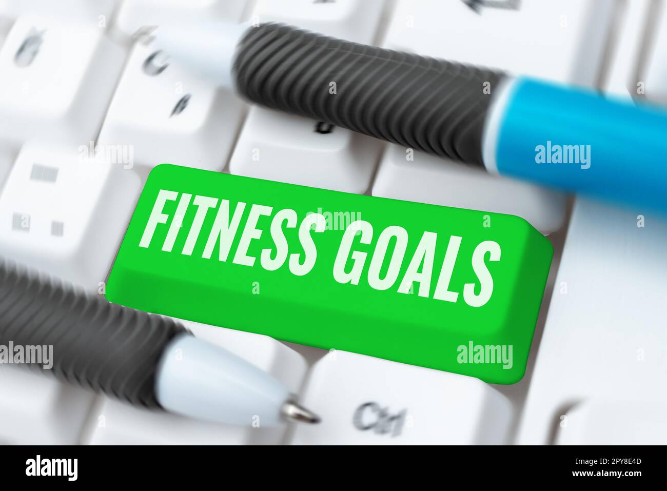 Hand writing sign Fitness Goals. Business approach Loose fat Build ...