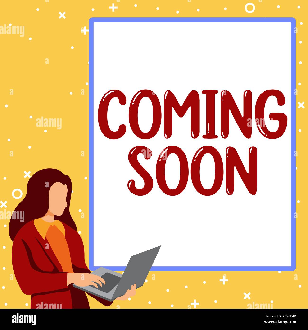 Hand writing sign Coming Soon. Business approach something is going to ...