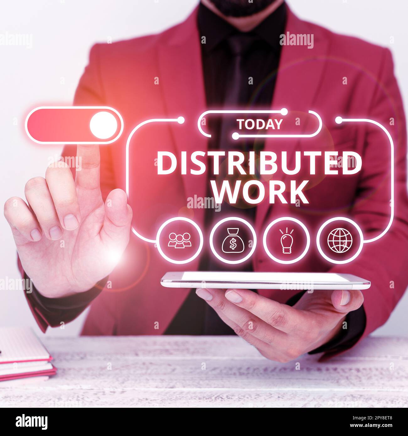 Conceptual caption Distributed Work. Word Written on practiced by enterprises using network ...