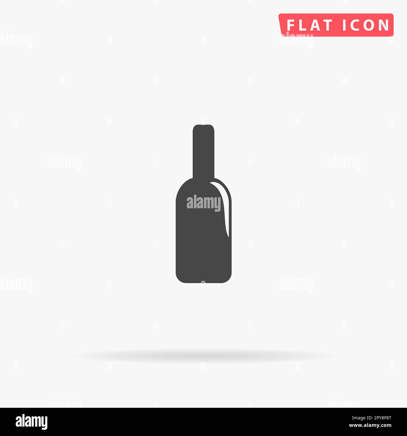 Bottle of alcohol. Simple flat black symbol with shadow on white background. Vector illustration ...