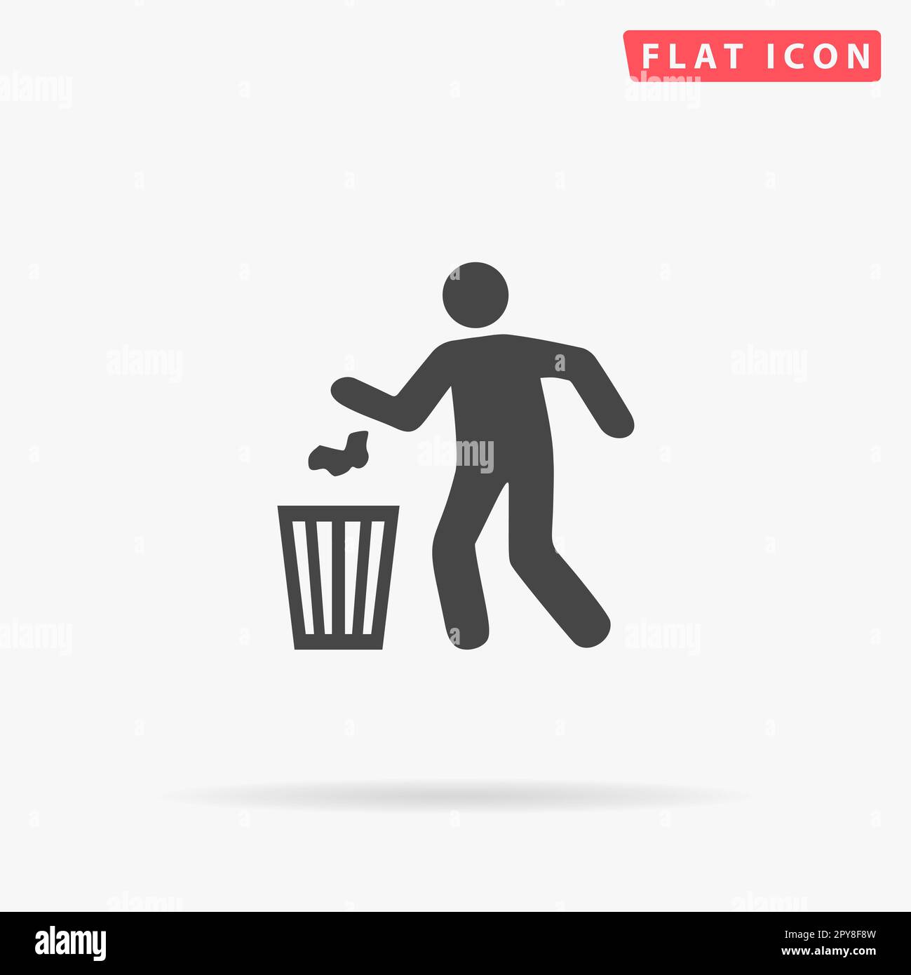 Bin and man. Simple flat black symbol with shadow on white background ...