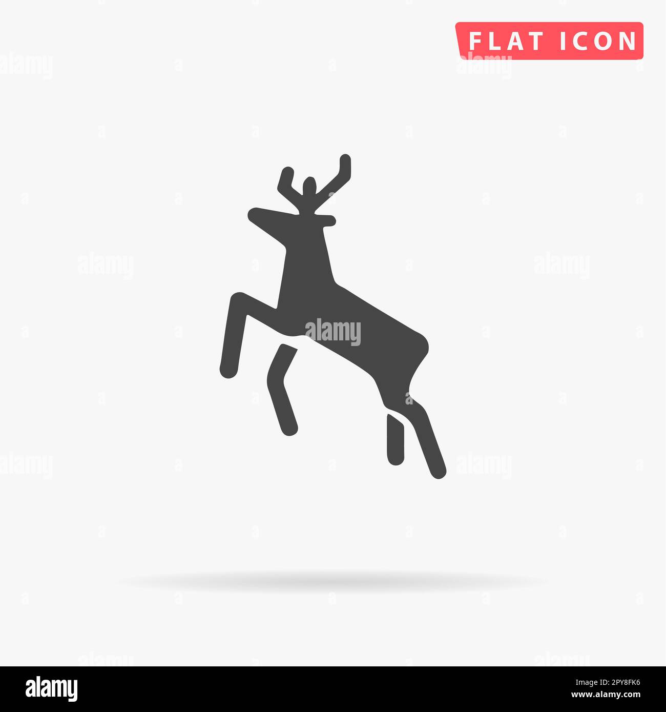 Deer. Simple flat black symbol with shadow on white background. Vector ...
