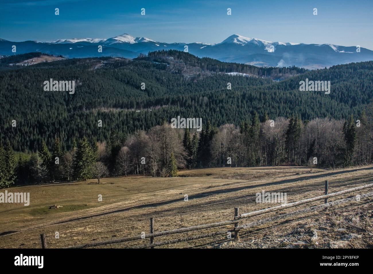 Empty pasture on hull landscape photo Stock Photo - Alamy
