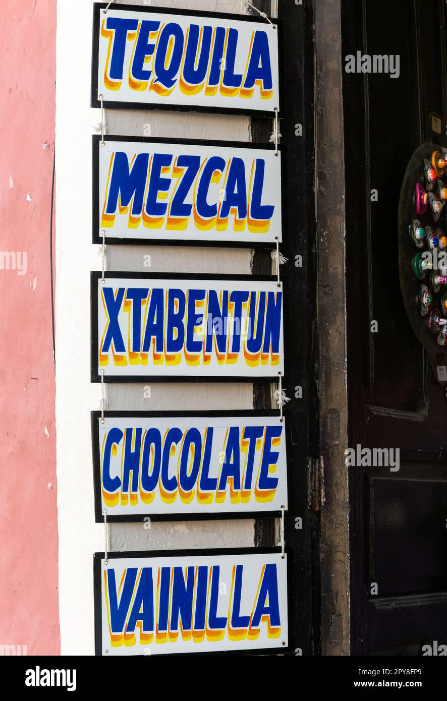 Sign outside shop for typical Mexican products, Valladolid, Yucatan ...