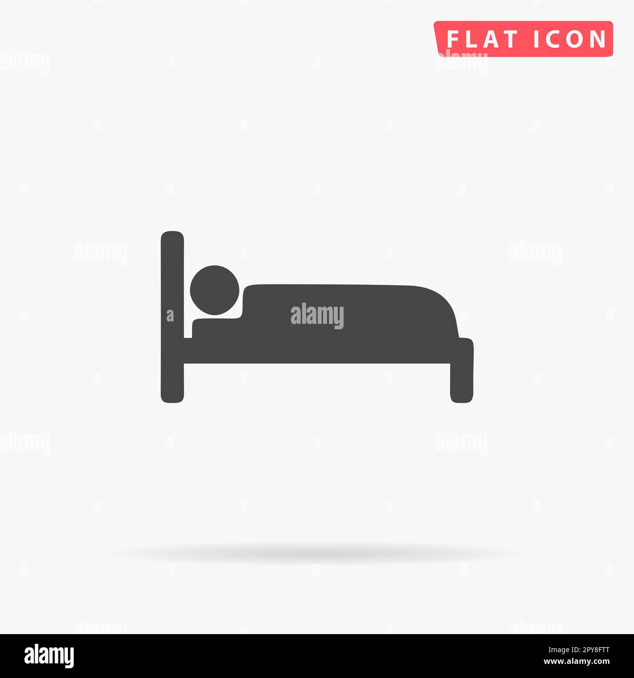 Human in bed. Simple flat black symbol with shadow on white background ...