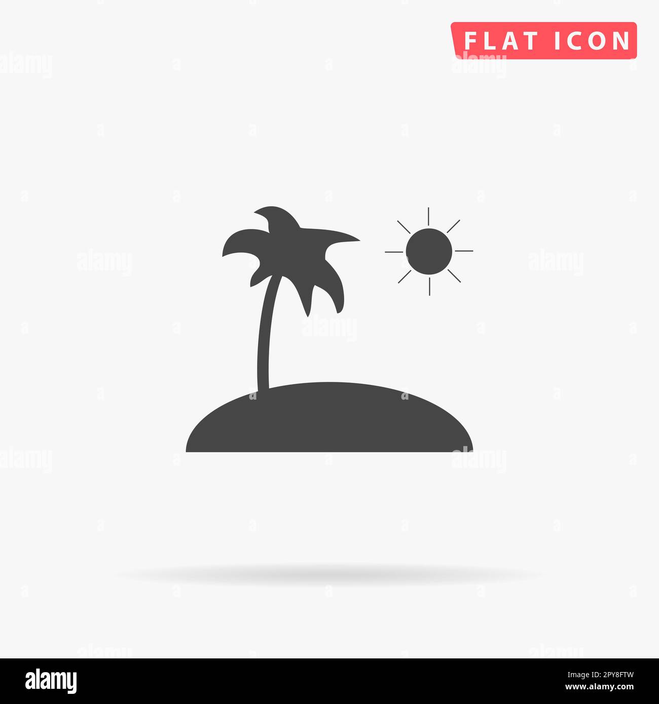 Island and palm. Simple flat black symbol with shadow on white ...