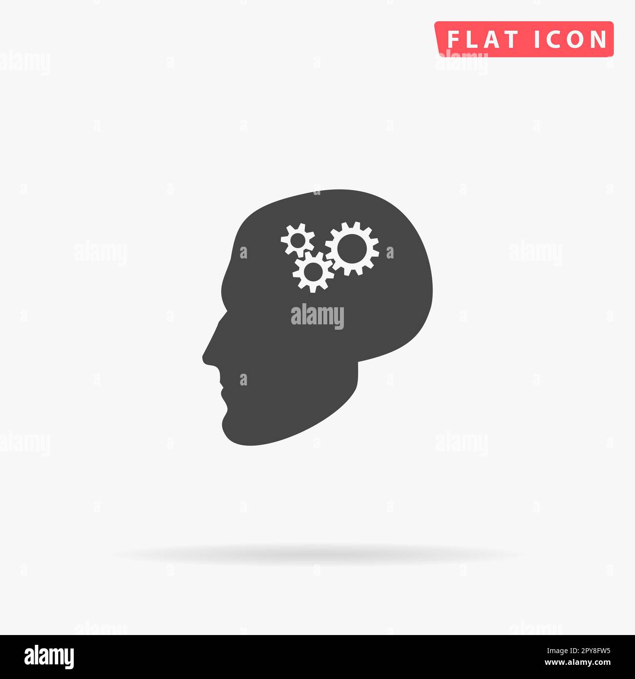 Human head gear hybrid knowledge. Simple flat black symbol with shadow ...