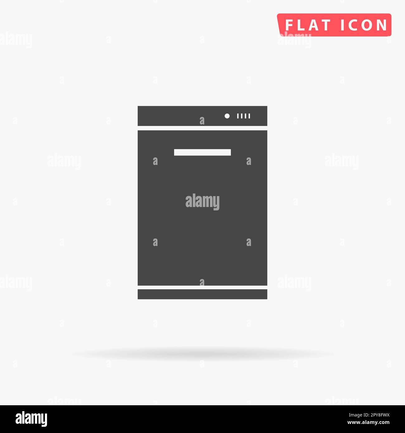 Kitchen - Dishwasher. Simple flat black symbol with shadow on white ...