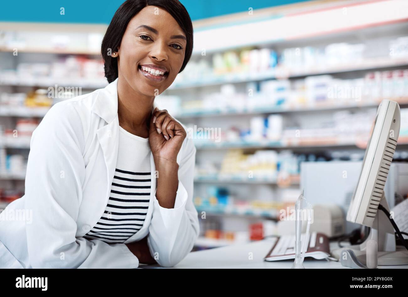 Have a bad cold I can treat that. a female pharmacist working in a ...