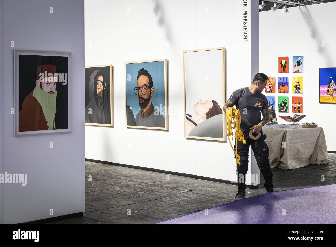 AMSTERDAM - Construction of the KunstRAI, a fair for contemporary art, where visitors can look ...