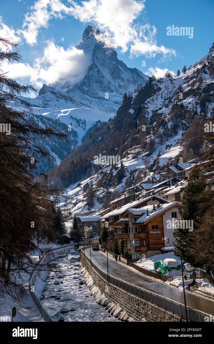 Zermatt river with matterhorn in the distance Stock Photo - Alamy