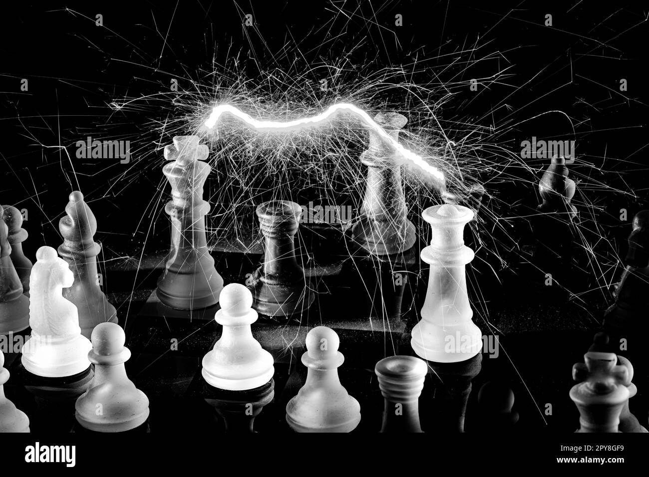 A Chess game with lightning between king and queen Stock Photo - Alamy