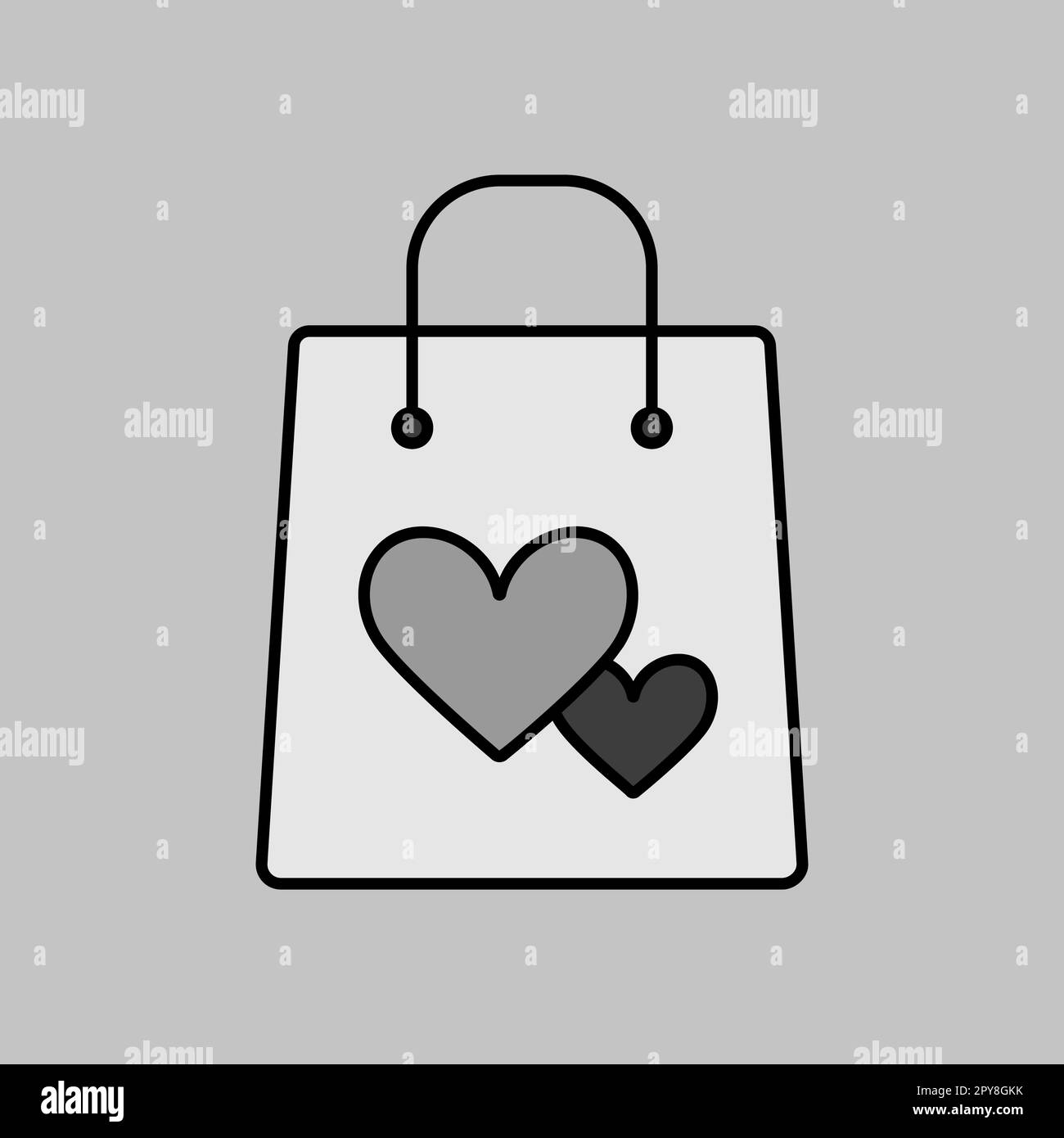 Gist bag with heart isolated vector grayscale icon. Graph symbol for ...