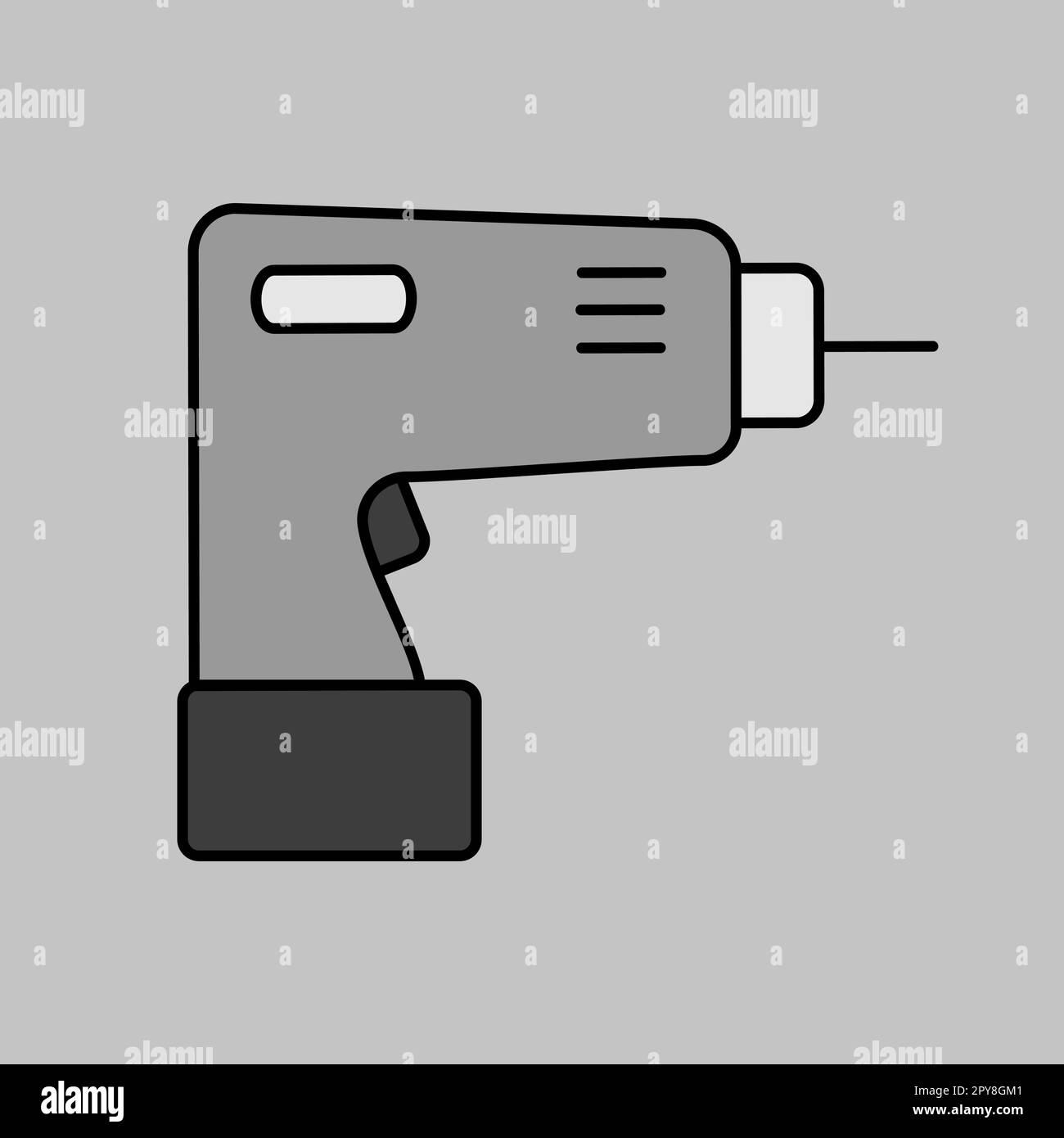 Electric screwdriver vector grayscale icon. Construction, repair and ...