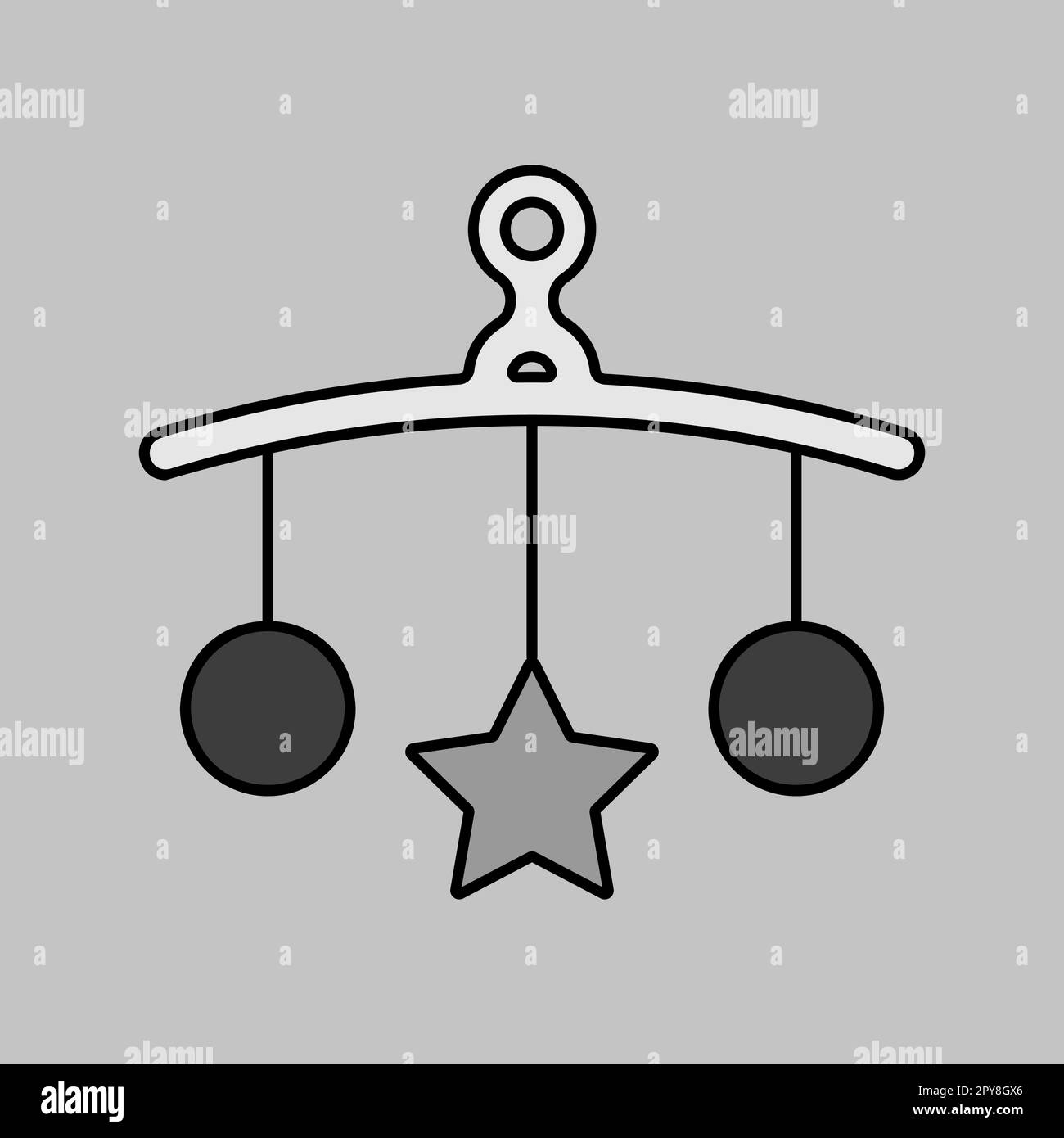 Baby crib hanging toy vector isolated grayscale icon. Graph symbol for children and newborn ...