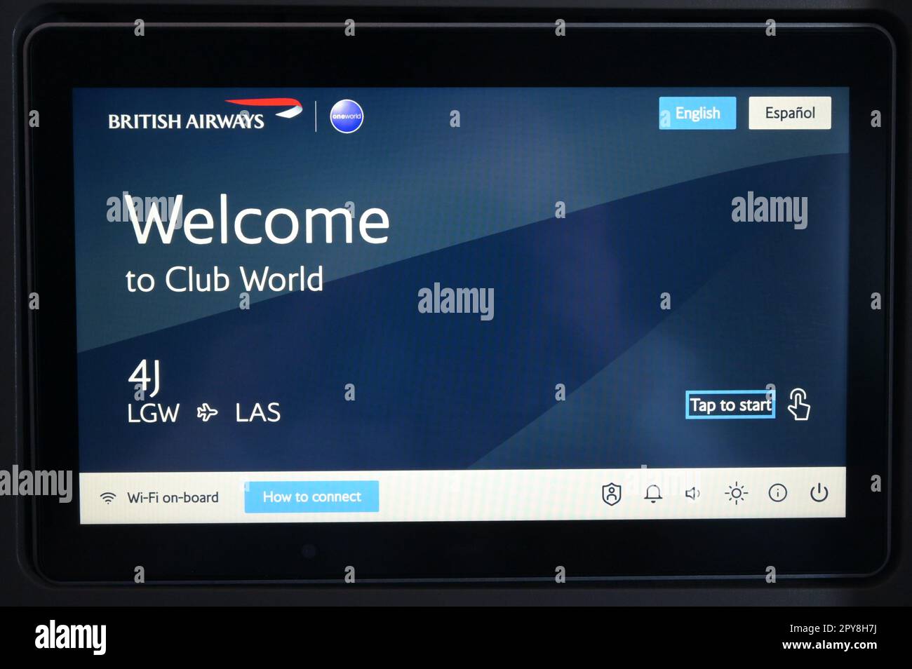 British Airways club world screen Stock Photo - Alamy
