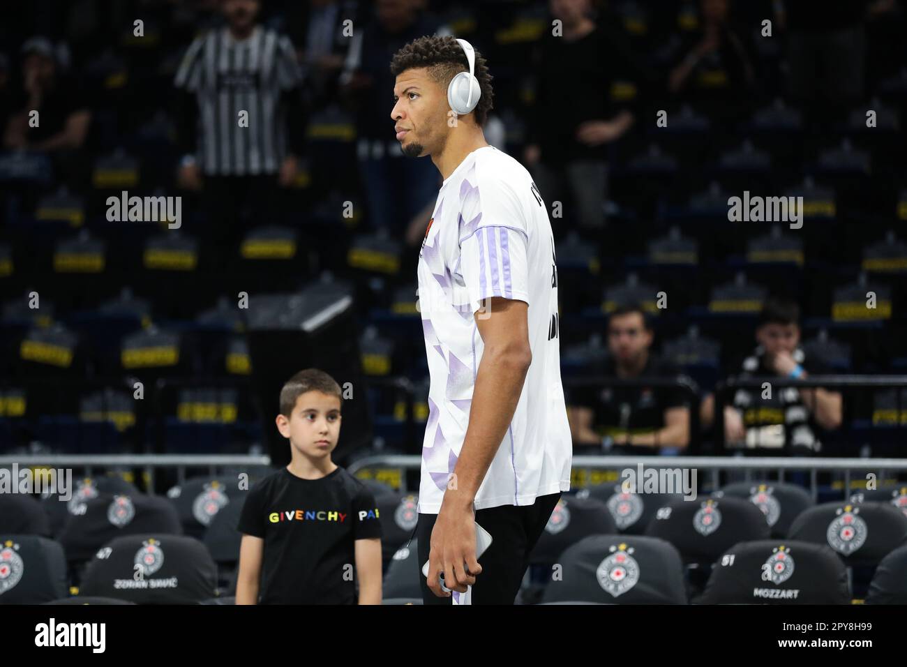 Belgrade, Serbia, 2 May 2023. Walter Tavares of Real Madrid reacts ...