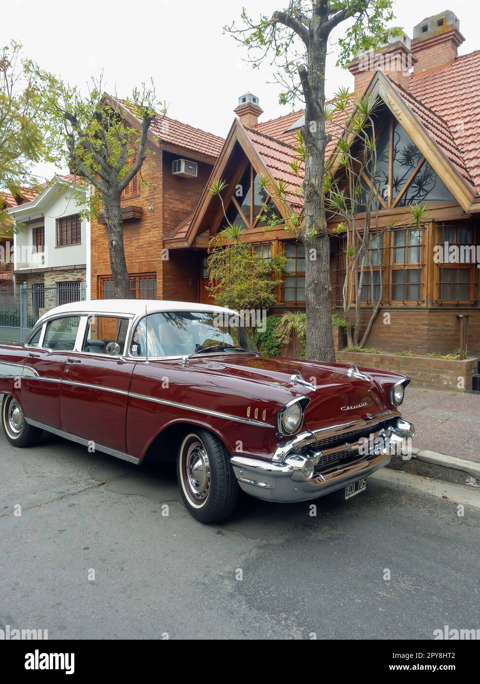 Bernal, Argentina - Sept 18, 2022: Old red burgundy 1957 Chevrolet ...