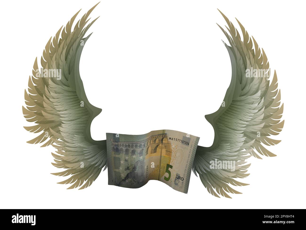 Euro banknote with wings on white background Stock Photo - Alamy