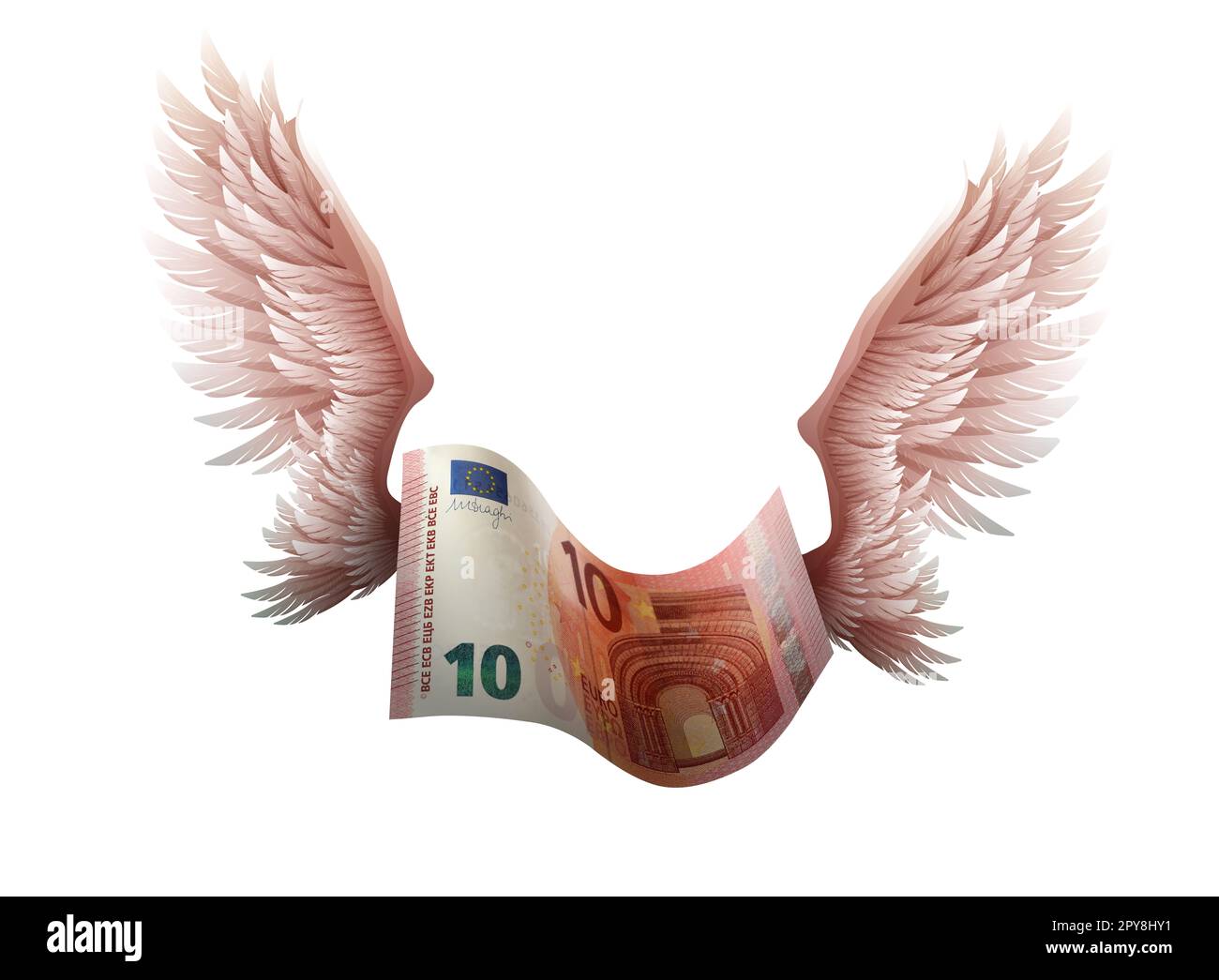 Euro banknote with wings on white background Stock Photo - Alamy