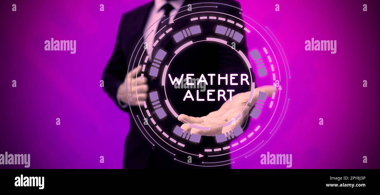 Text caption presenting Weather Alert. Concept meaning urgent warning ...