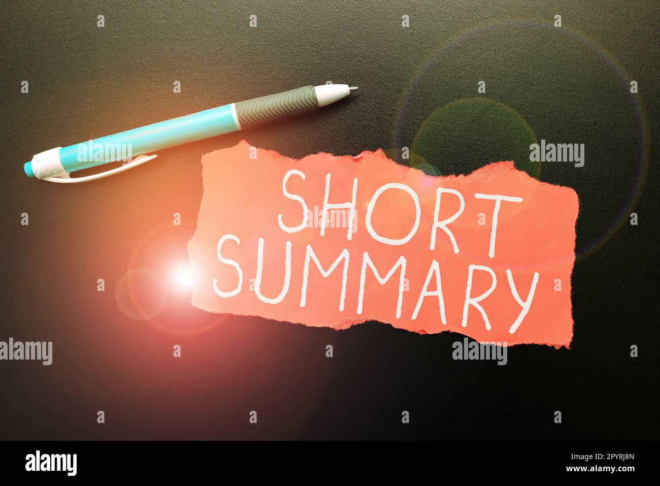 Hand writing sign Short Summary. Business overview Brief statement of main points clear Stock ...