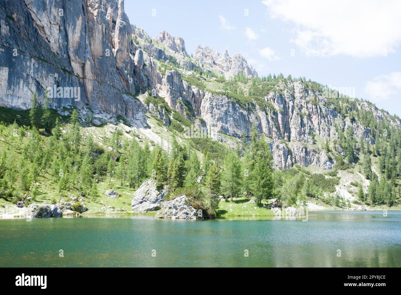 Federa alpine lake landscape, italian dolomites panorama Stock Photo ...