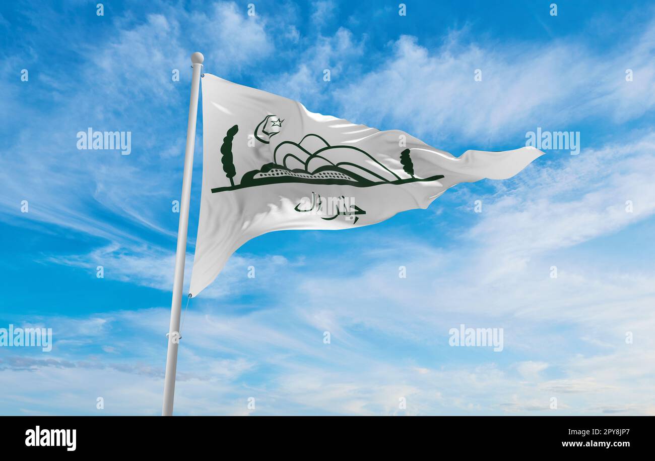 flag of Dardic peoples Kho people, Chitralis at cloudy sky background ...