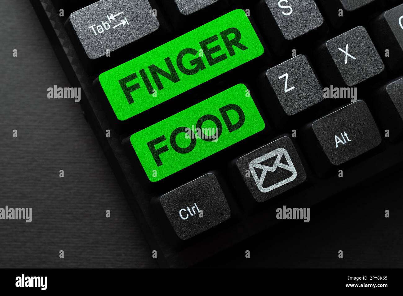 Hand writing sign Finger Food. Business concept products and digestives ...