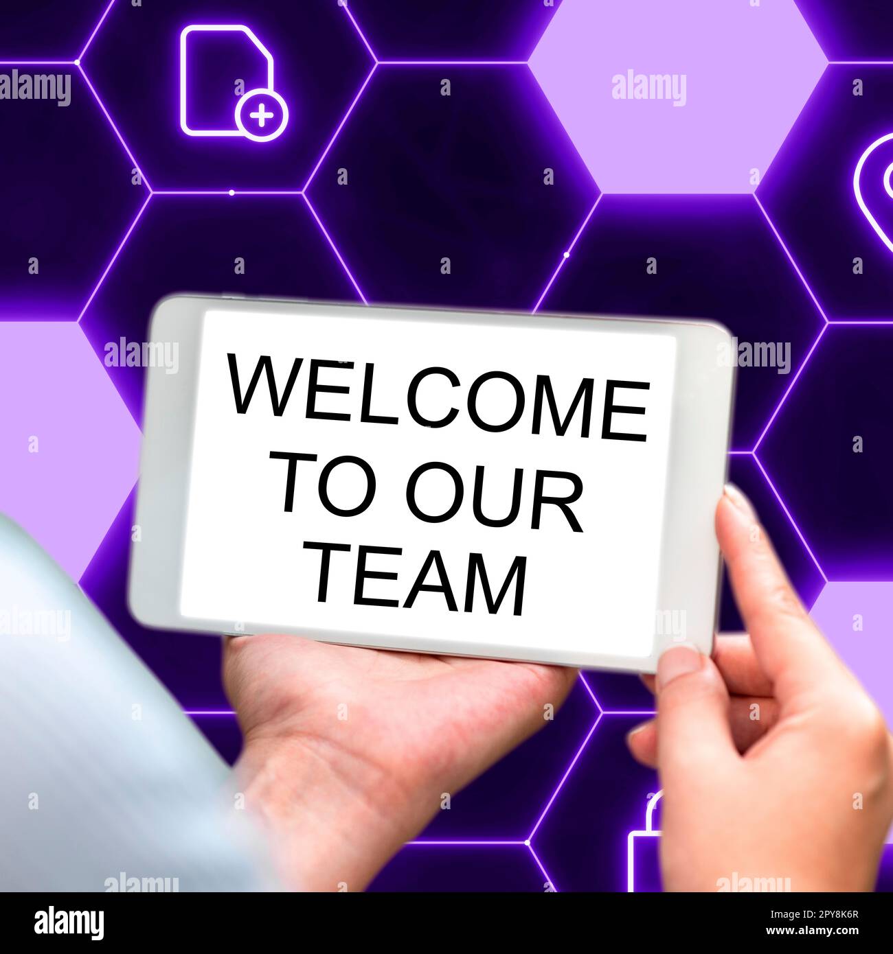 Hand writing sign Welcome To Our Team. Business concept introducing ...