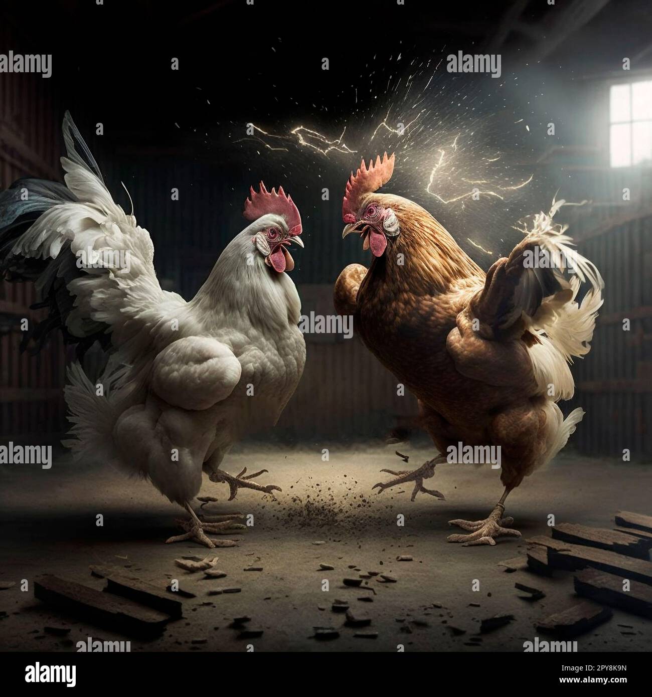 artificial intelligence generated image of the chickens fight in the ...