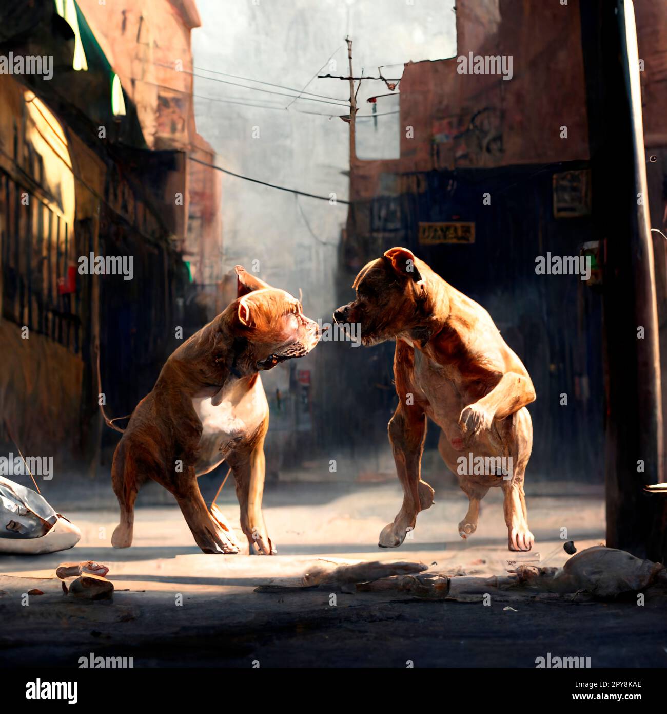 artificial intelligence generated image of the stray dogs fight at the ...