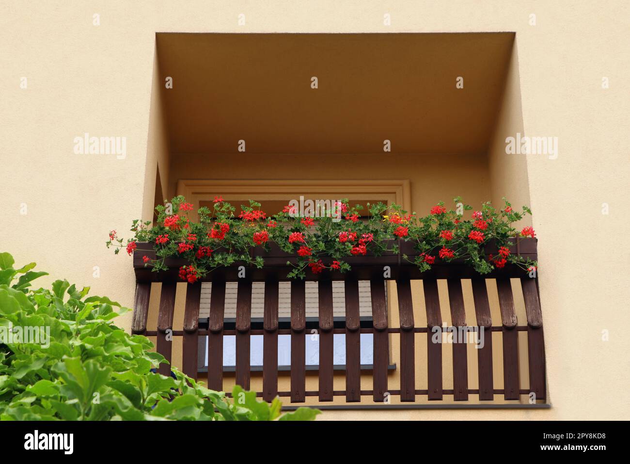 Red decorated balcony hi-res stock photography and images - Alamy
