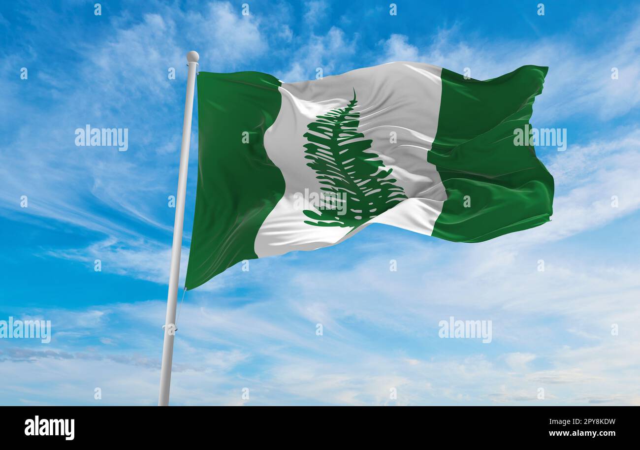 flag of English Creole peoples Norfolk Islanders at cloudy sky ...