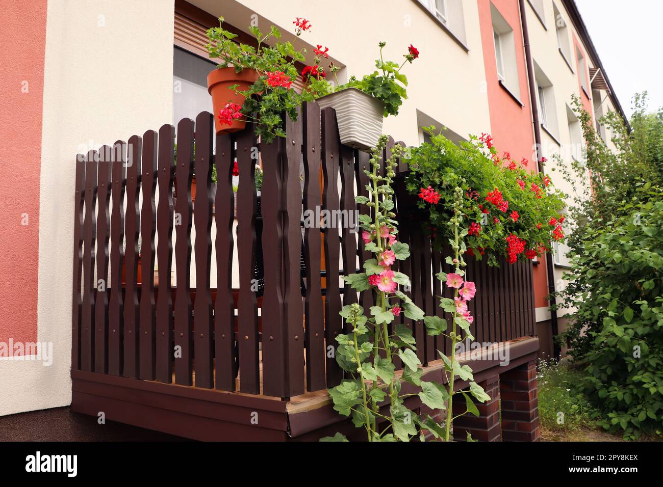 Red decorated balcony hi-res stock photography and images - Alamy