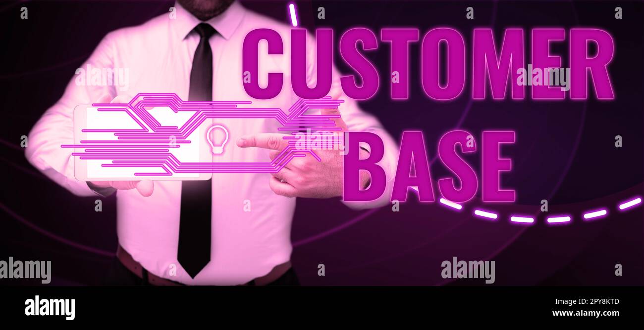 Sign displaying Customer Base. Concept meaning encourage customers to ...
