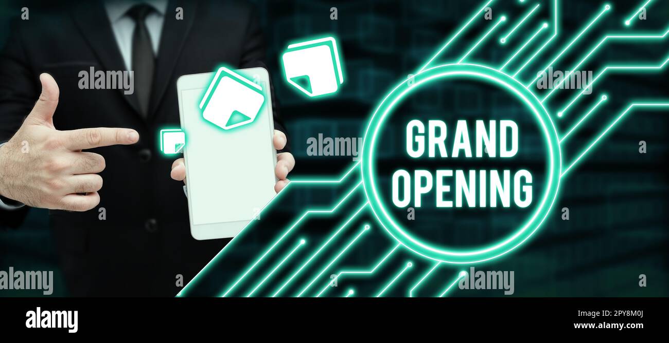 Text showing inspiration Grand Opening. Word Written on Ribbon Cutting ...