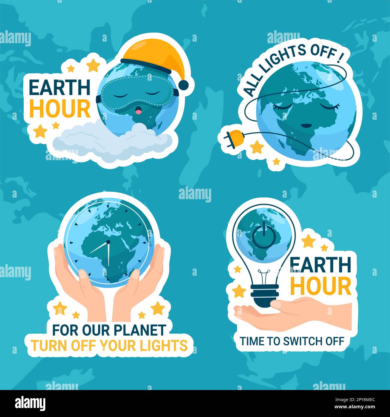 Happy Earth Hour National Day Label Flat Cartoon Hand Drawn Templates ...