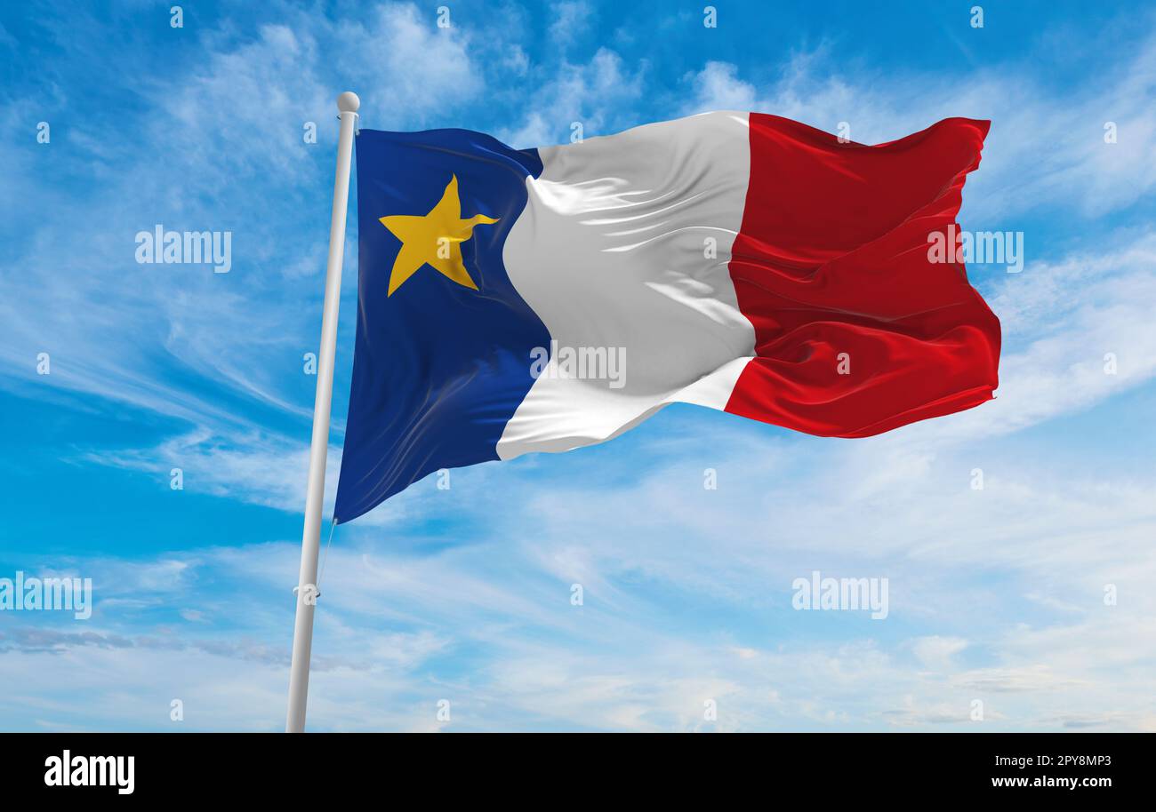 flag of French ancestry Acadians at cloudy sky background, panoramic ...